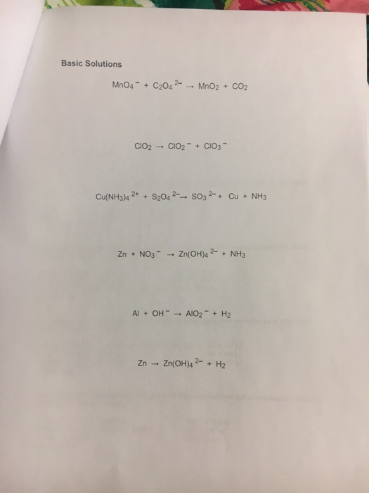 Solved Balancing Redox Reactions Worksheet Acid Solutions | Chegg.com