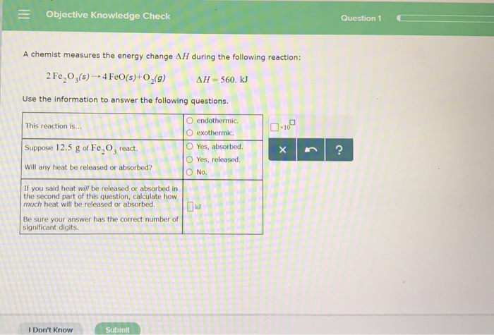 Solved Objective Knowledge Check Question 1 A chemist | Chegg.com