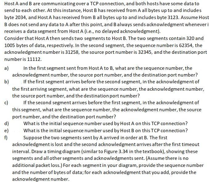 Solved Host A and B are communicating over a TCP connection, | Chegg.com