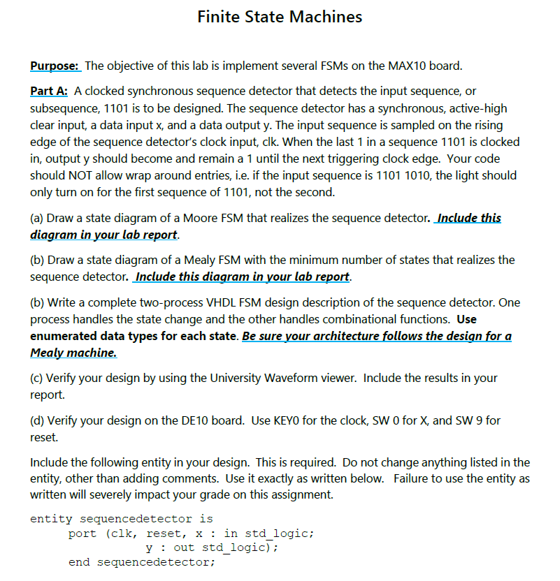 Solved Finite State Machines Purpose: The objective of this | Chegg.com