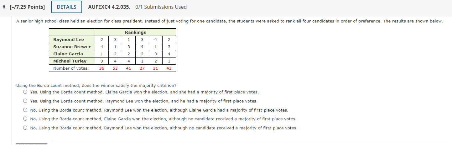 Solved 6. [-17.25 Points] DETAILS AUFEXC4 4.2.035. 0/1 | Chegg.com