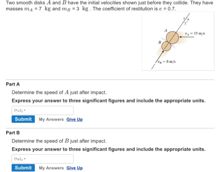 Solved Two smooth disks A and B have the initial velocities | Chegg.com