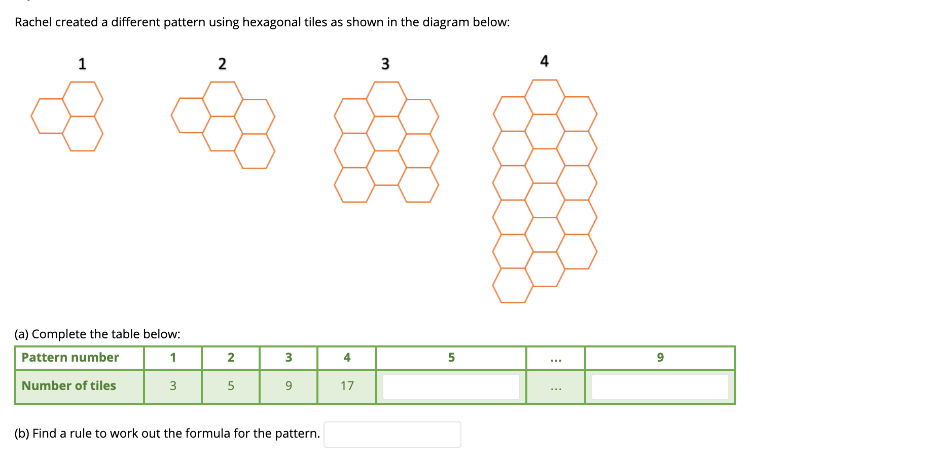 Solved Rachel created a different pattern using hexagonal | Chegg.com