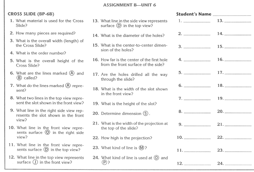Solved ASSIGNMENT B-UNIT 6 CROSS SLIDE (BP-6B) Student's | Chegg.com