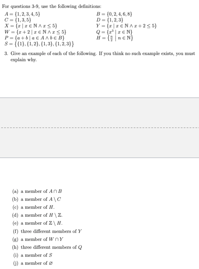Solved For questions 3-9, use the following definitions: | Chegg.com