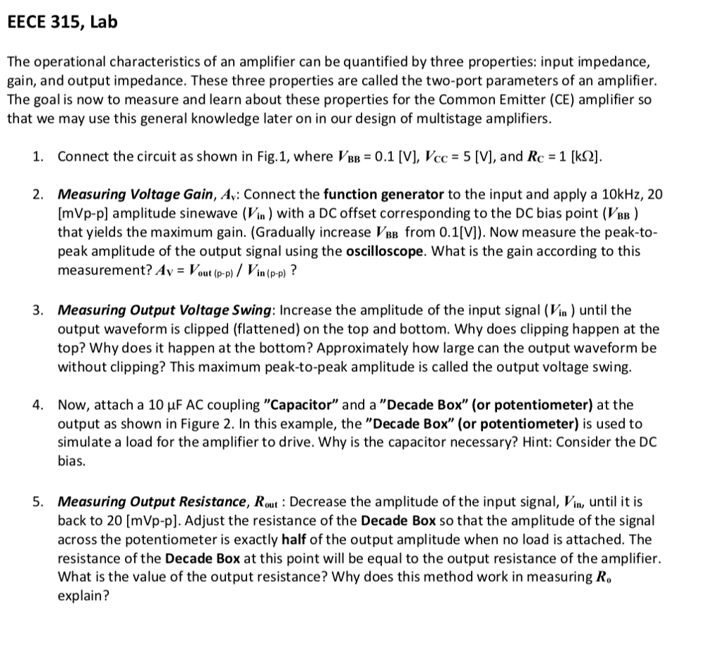 Solved EECE 315, Lab The operational characteristics of an | Chegg.com
