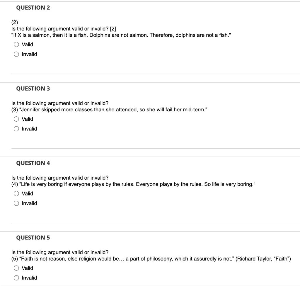 Solved (2) Is the following argument valid or invalid? [2] | Chegg.com