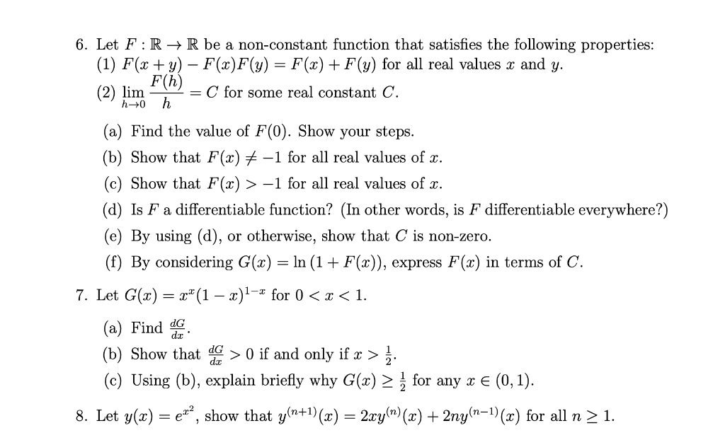 Solved 6. Let F:R+R be a non-constant function that | Chegg.com