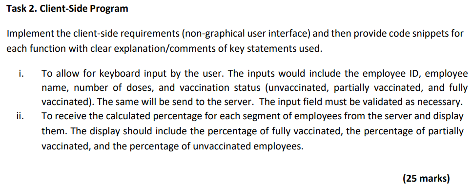 Solved Task 2. Client-Side Program Implement the client-side | Chegg.com