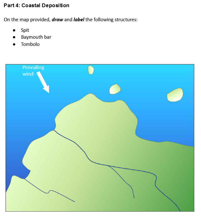 Solved Part 4: Coastal Deposition On the map provided, draw | Chegg.com
