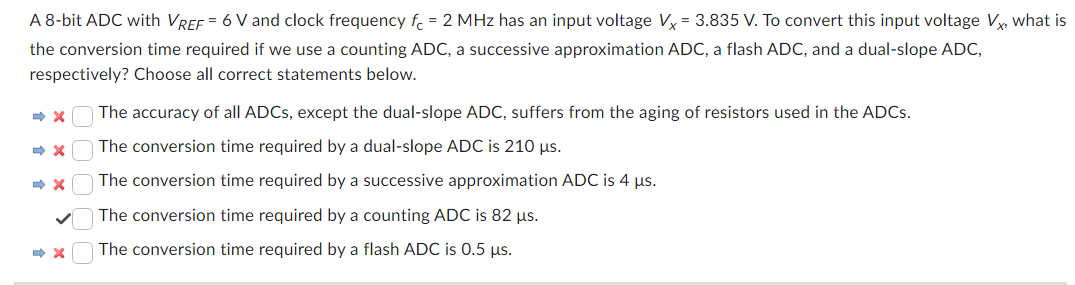 Solved A 8 Bit Adc With Vref6 V And Clock Frequency Fc2mhz 