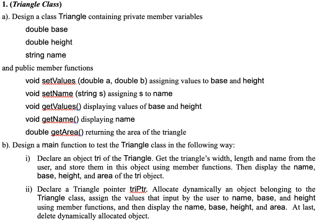 Solved 1. (Triangle Class) a). Design a class Triangle | Chegg.com