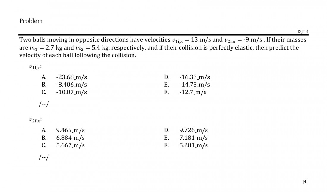 Solved Problem IZJTB Two balls moving in opposite directions | Chegg.com