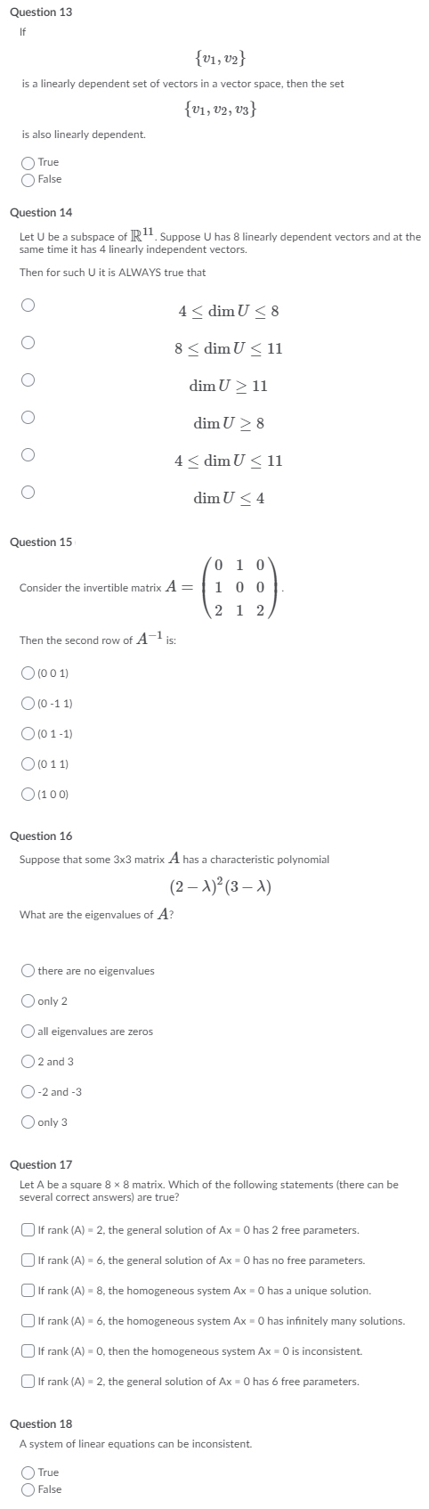 Solved Question 13 If {v1, v2} is a linearly dependent set | Chegg.com