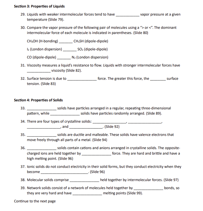 Section 3: Properties of Liquids29. ﻿Liquids with | Chegg.com