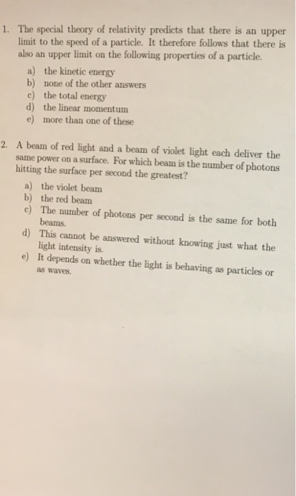 Solved The special theory of relativity predicts that there | Chegg.com