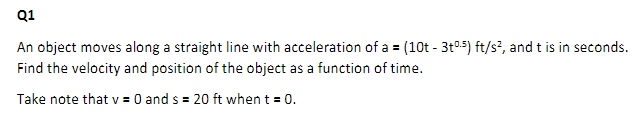 Solved Q1An ﻿object moves along a straight line with | Chegg.com