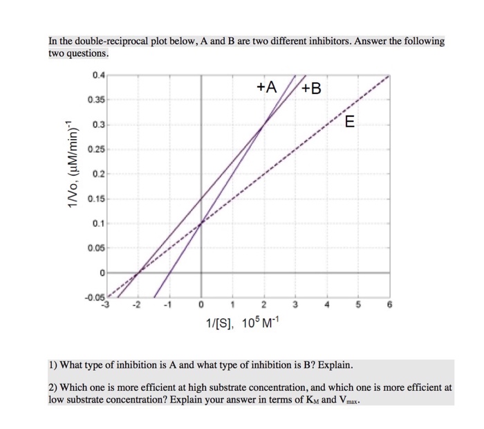 Solved In the double-reciprocal plot below, A and B are two | Chegg.com