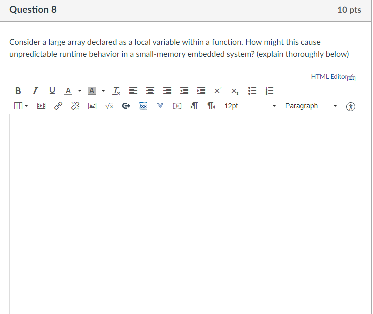 Solved Question 8 10 pts Consider a large array declared as | Chegg.com