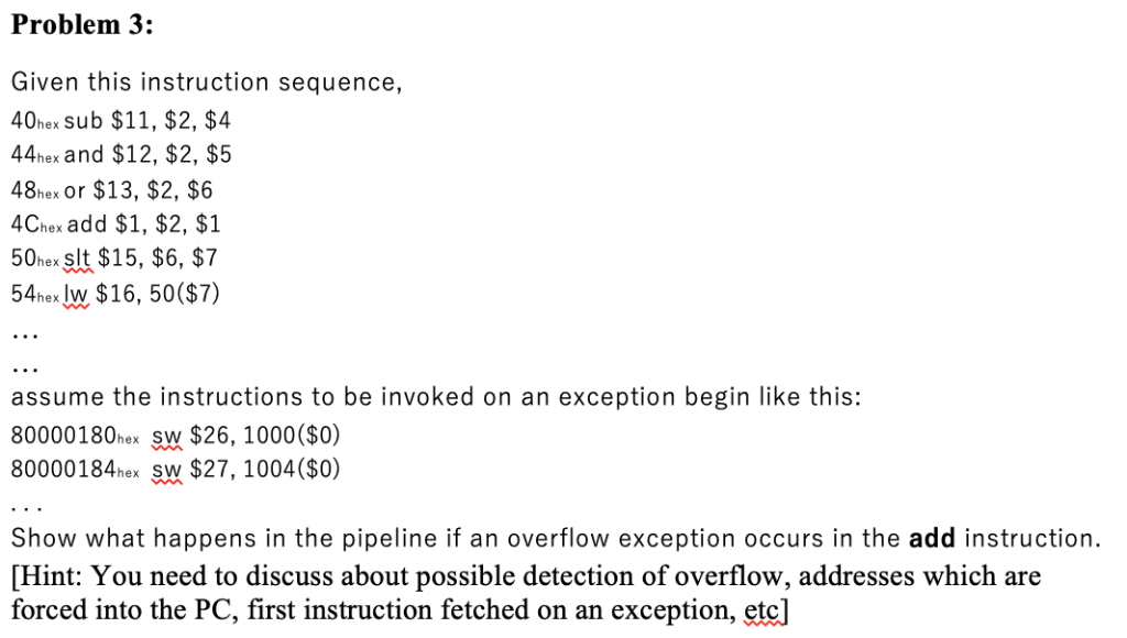 Solved Problem 3: Given this instruction sequence, 40nex Sub | Chegg.com
