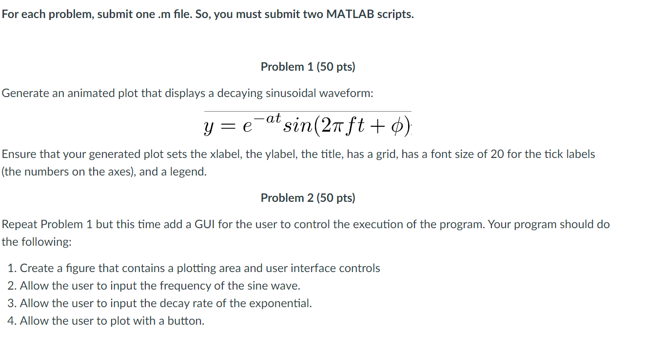 Solved Generate an animated plot that displays a decaying | Chegg.com