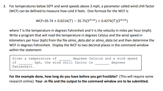 Solved 3. For temperatures below 50°F and wind speeds above | Chegg.com