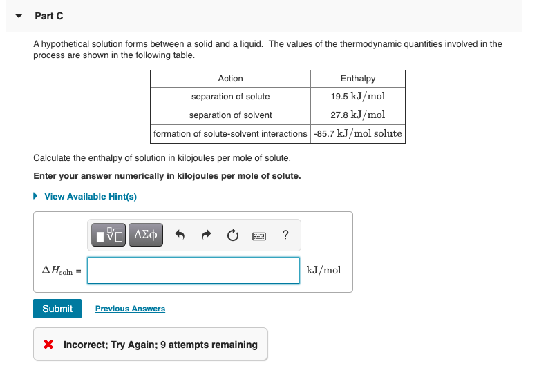 Solved Part C A hypothetical solution forms between a solid | Chegg.com