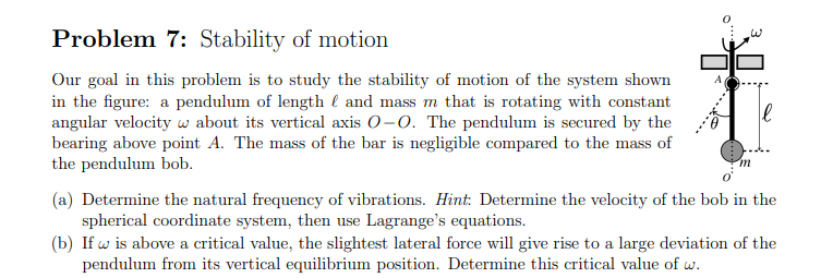 Solved Problem 7: Stability of motion Our goal in this | Chegg.com