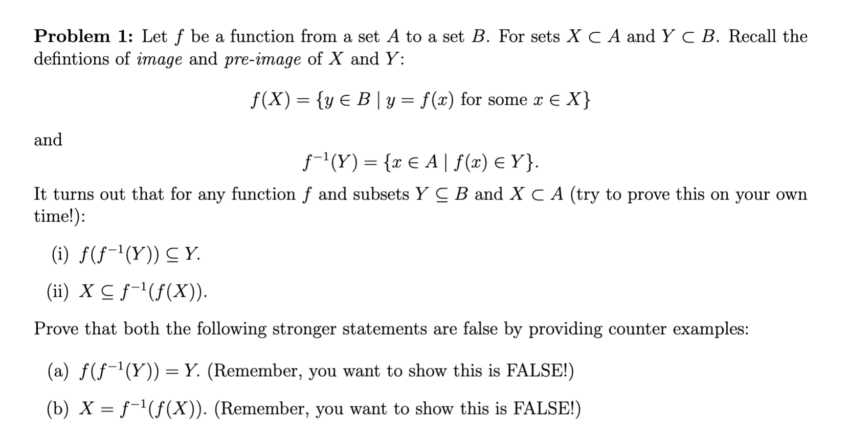 Solved Problem 1: Let f be a function from a set A to a set | Chegg.com