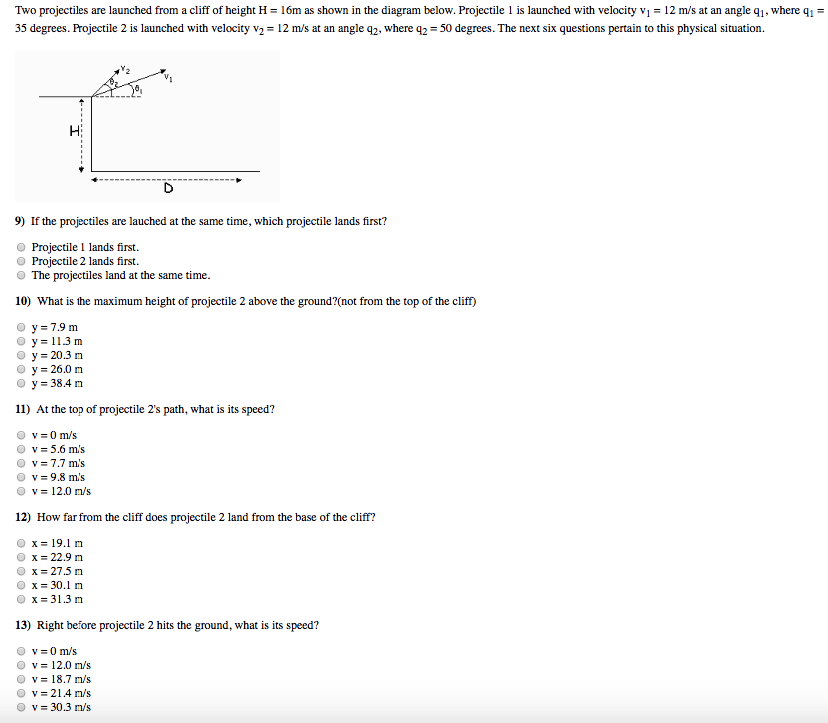 Solved Two projectiles are launched from a cliff of height H | Chegg.com