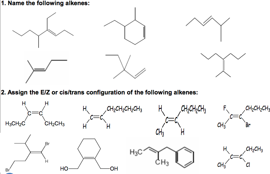 Solved 1. Name the following alkenes: 2. Assign the E/Z or | Chegg.com