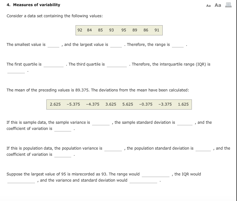 Solved 4. Measures of variabilityy Consider a data set | Chegg.com Solved 4. Measures of variabilityy Consider a data set | Chegg.com