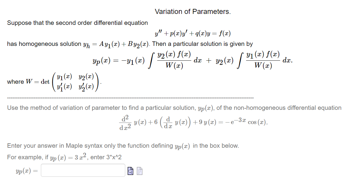 Solved Variation Of Parameters Suppose That The Second
