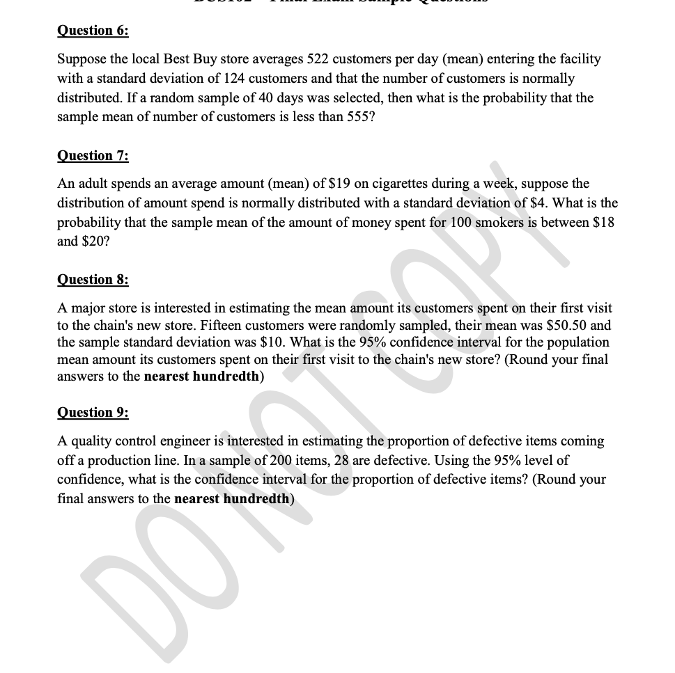 Solved Question 6: Suppose the local Best Buy store averages | Chegg.com