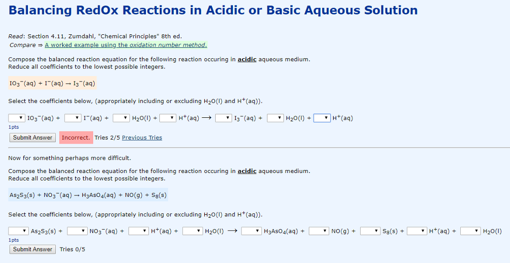 Solved Balancing RedOx Reactions in Acidic or Basic Aqueous | Chegg.com