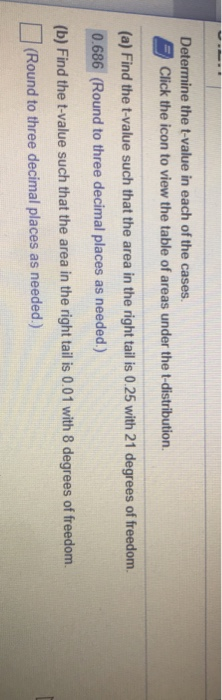 Solved Determine the t-value in each of the cases Click the | Chegg.com