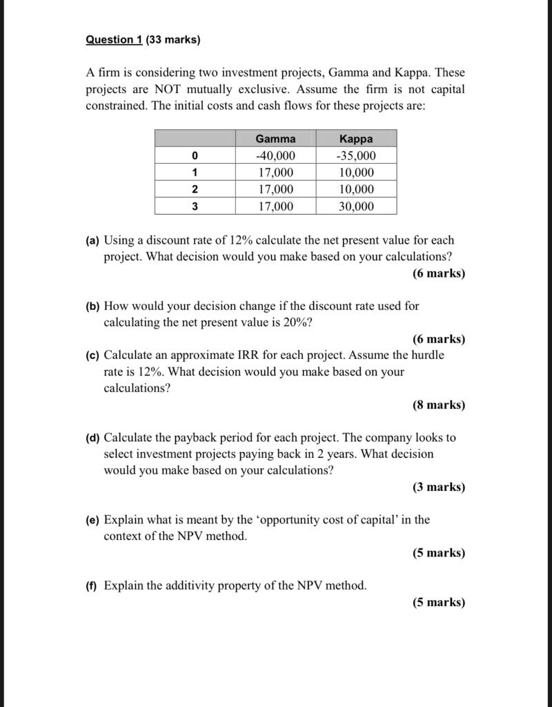Solved Question 1 (33 marks) A firm is considering two | Chegg.com