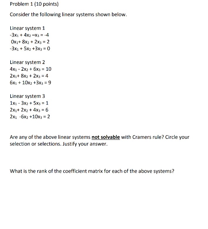 Solved Problem 1 (10 points) Consider the following linear | Chegg.com