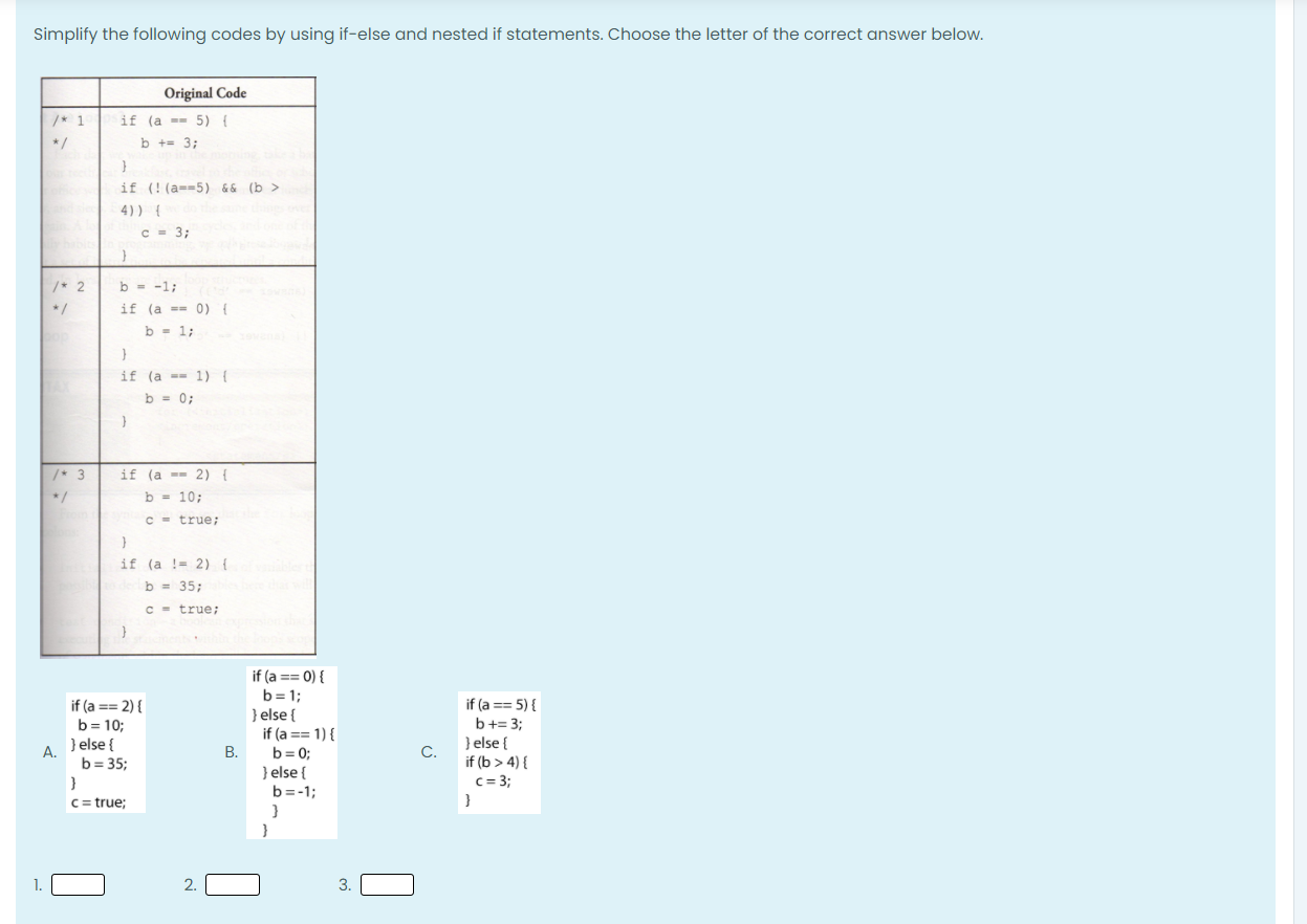 Solved Simplify the following codes by using if-else and | Chegg.com