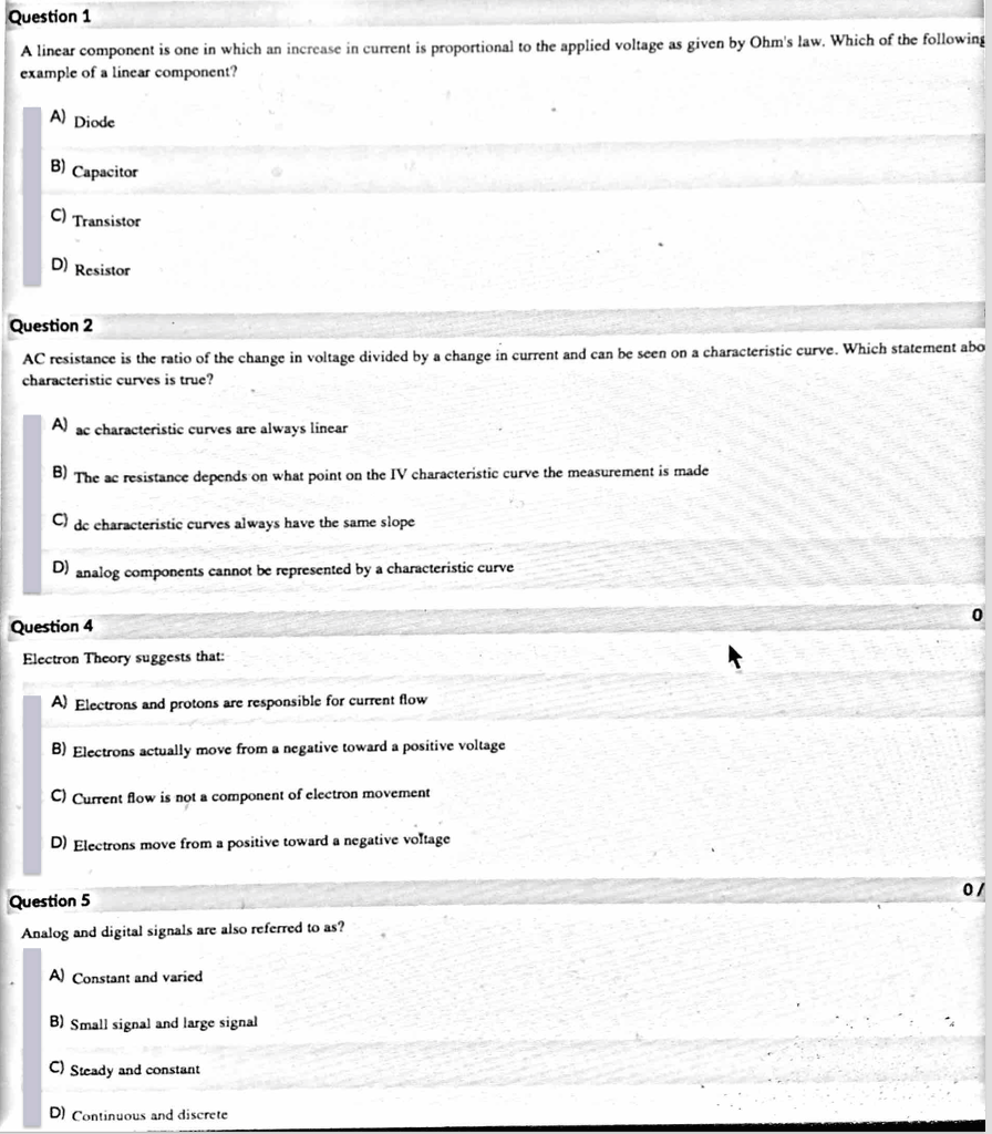 Solved estion 1 A linear component is one in which an | Chegg.com