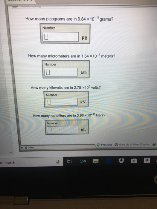 Solved How many picograms are in 9.84 x10grams? Number Pg | Chegg.com