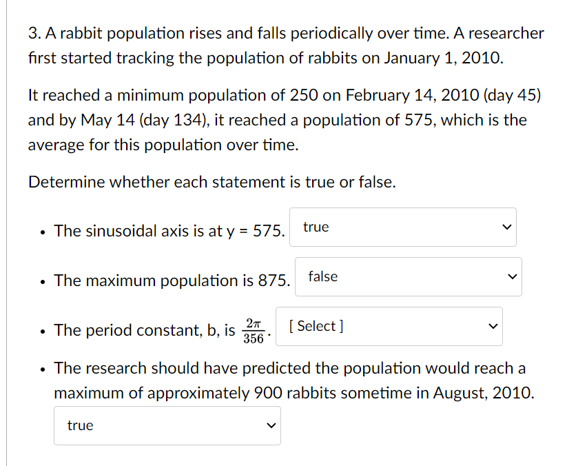 Solved 3. A rabbit population rises and falls periodically | Chegg.com