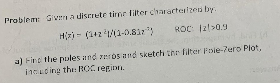 Solved Problem: Given a discrete time filter characterized | Chegg.com