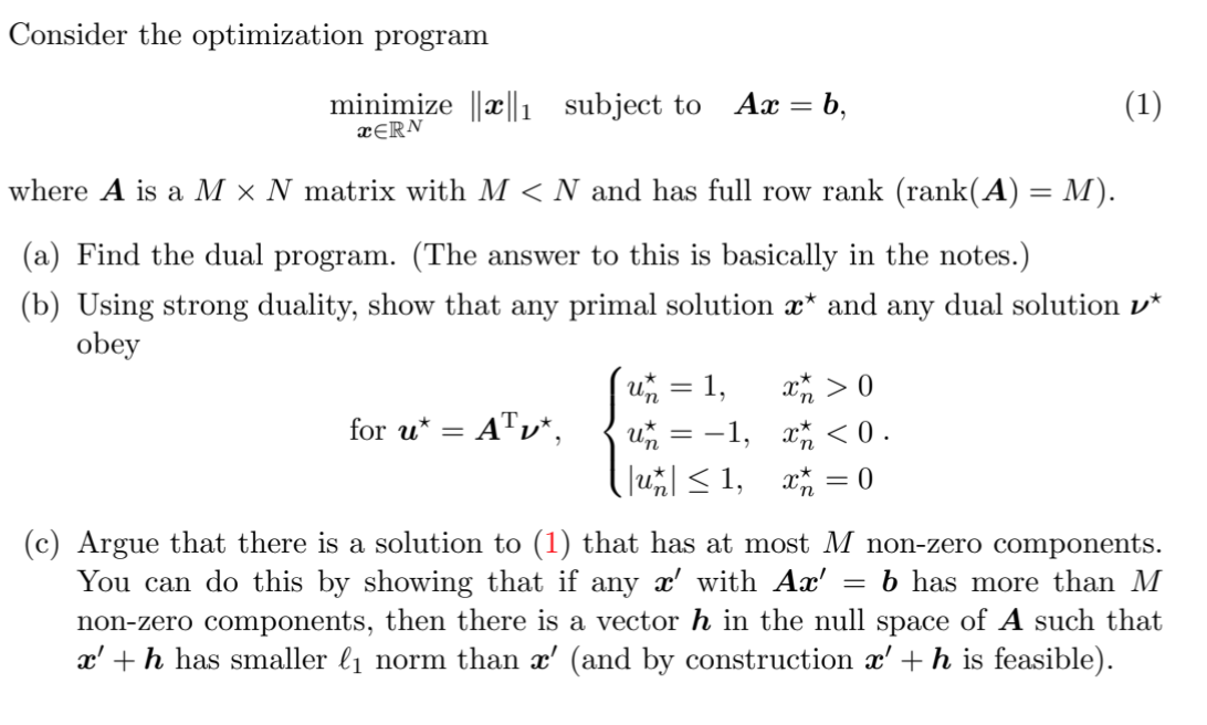 Consider the optimization program minimize || - ||1 | Chegg.com