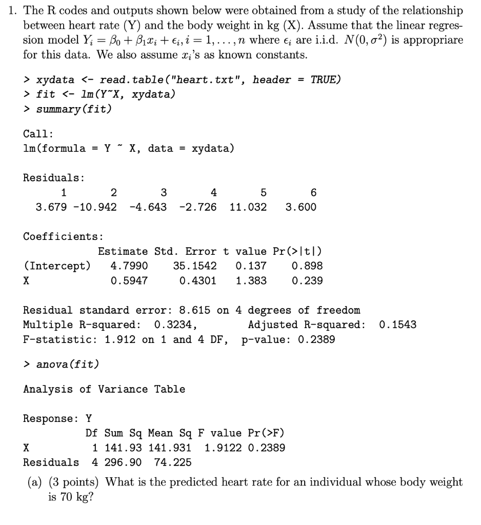 Solved 1. The R codes and outputs shown below were obtained | Chegg.com