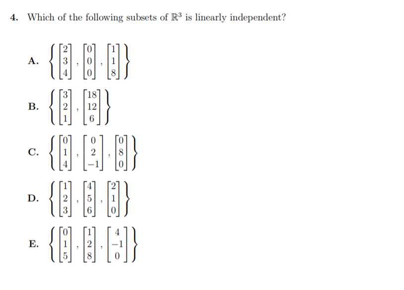 Solved . Which of the following subsets of R3 is linearly | Chegg.com