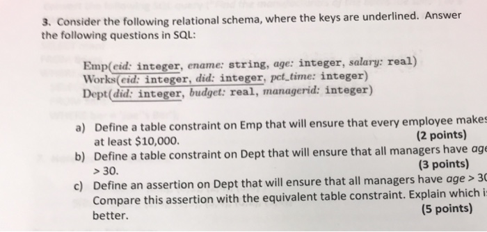 Solved 3. Consider the following relational schema, where | Chegg.com