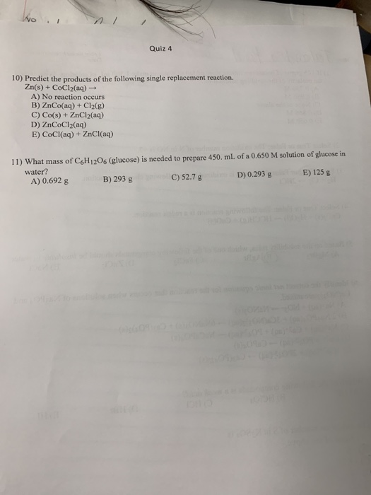 Solved Quiz 4 10) Predict the products of the following | Chegg.com