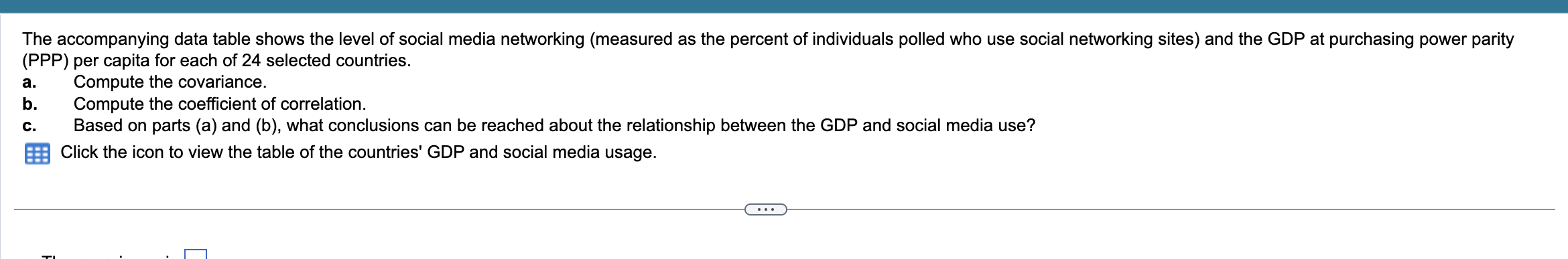 Solved \begin{tabular}{cc} \hline GDP (PPP) & Social Media | Chegg.com