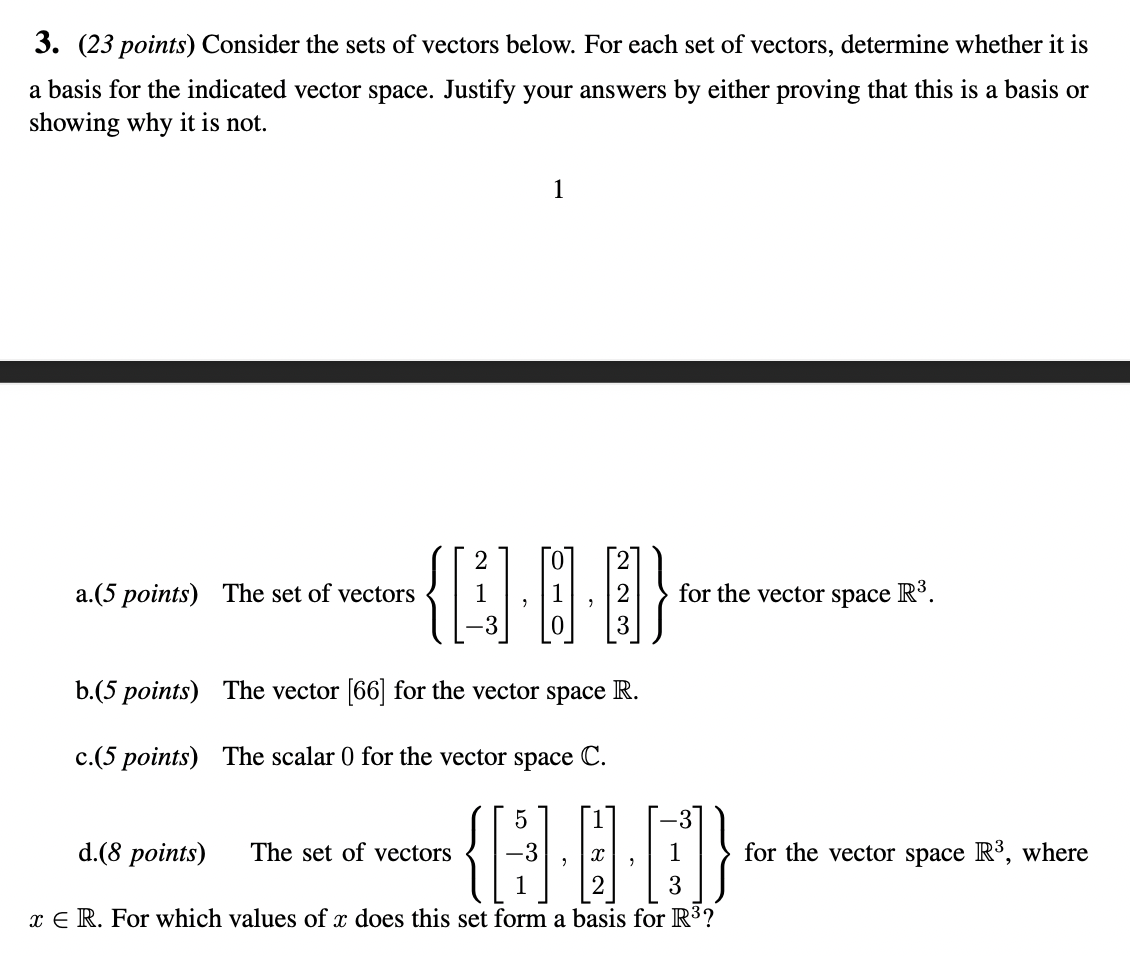 Solved 3. ( 23 points) Consider the sets of vectors below. | Chegg.com